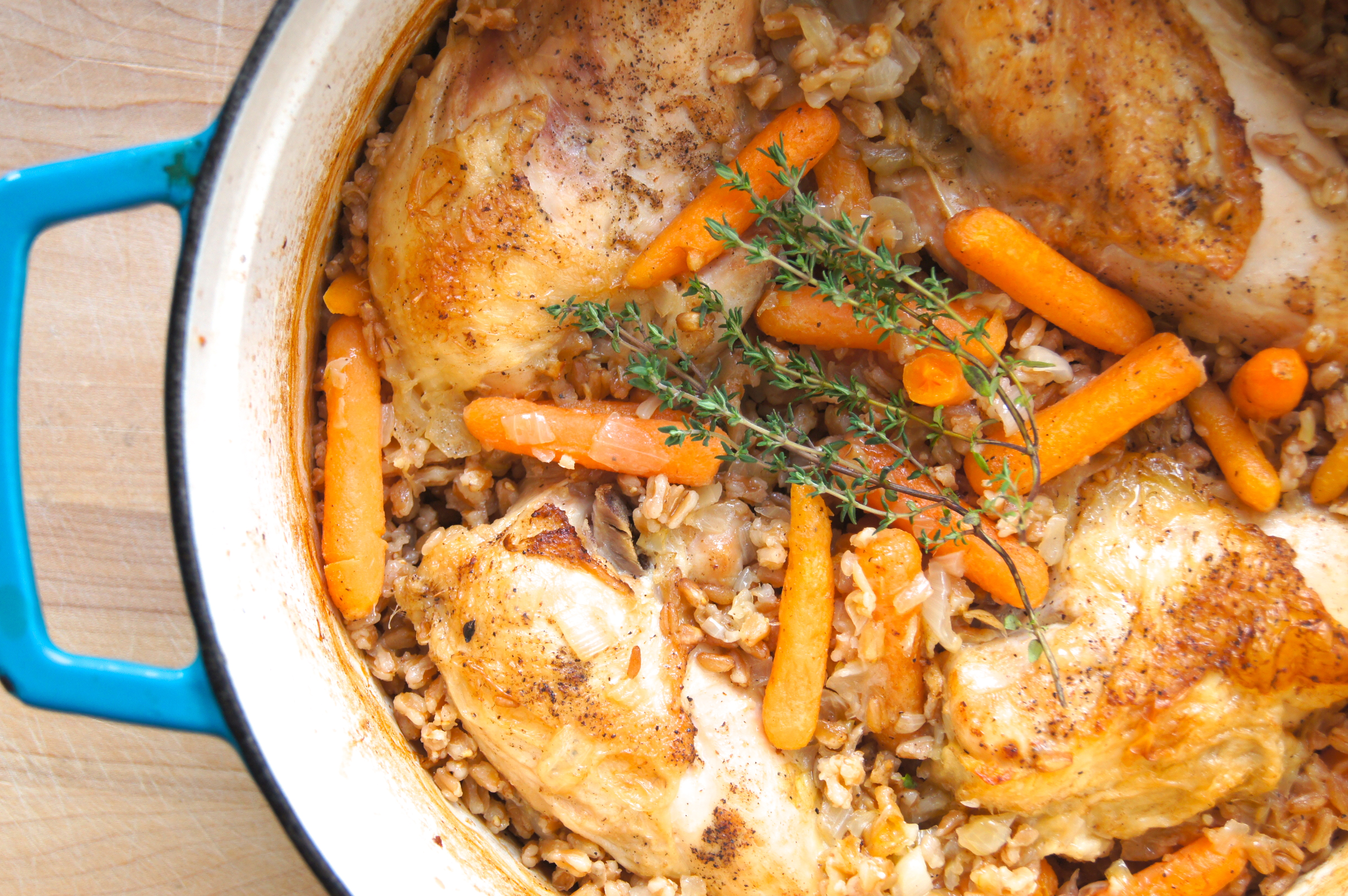 One Pot Savory Chicken + Farro
