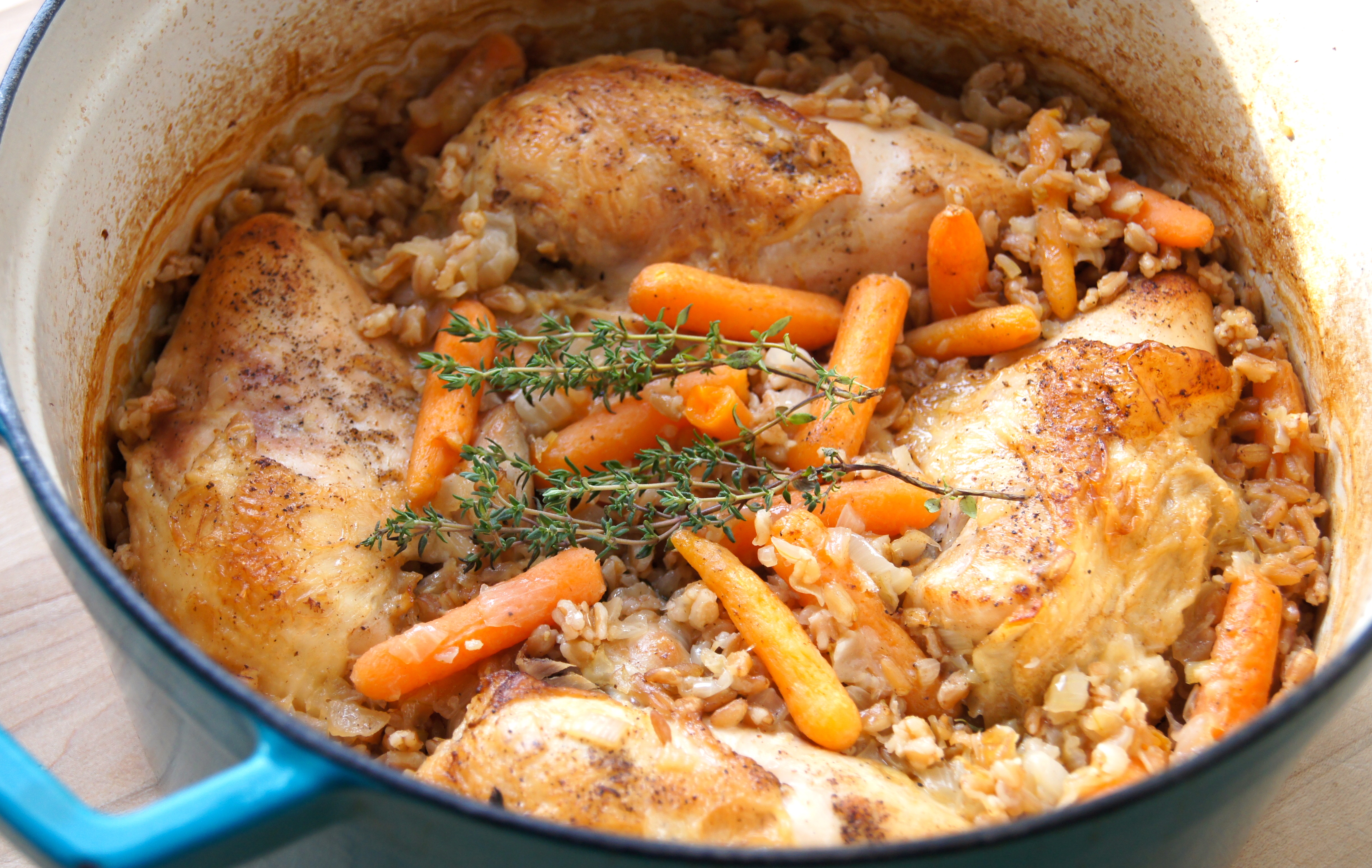 One Pot Savory Chicken + Farro