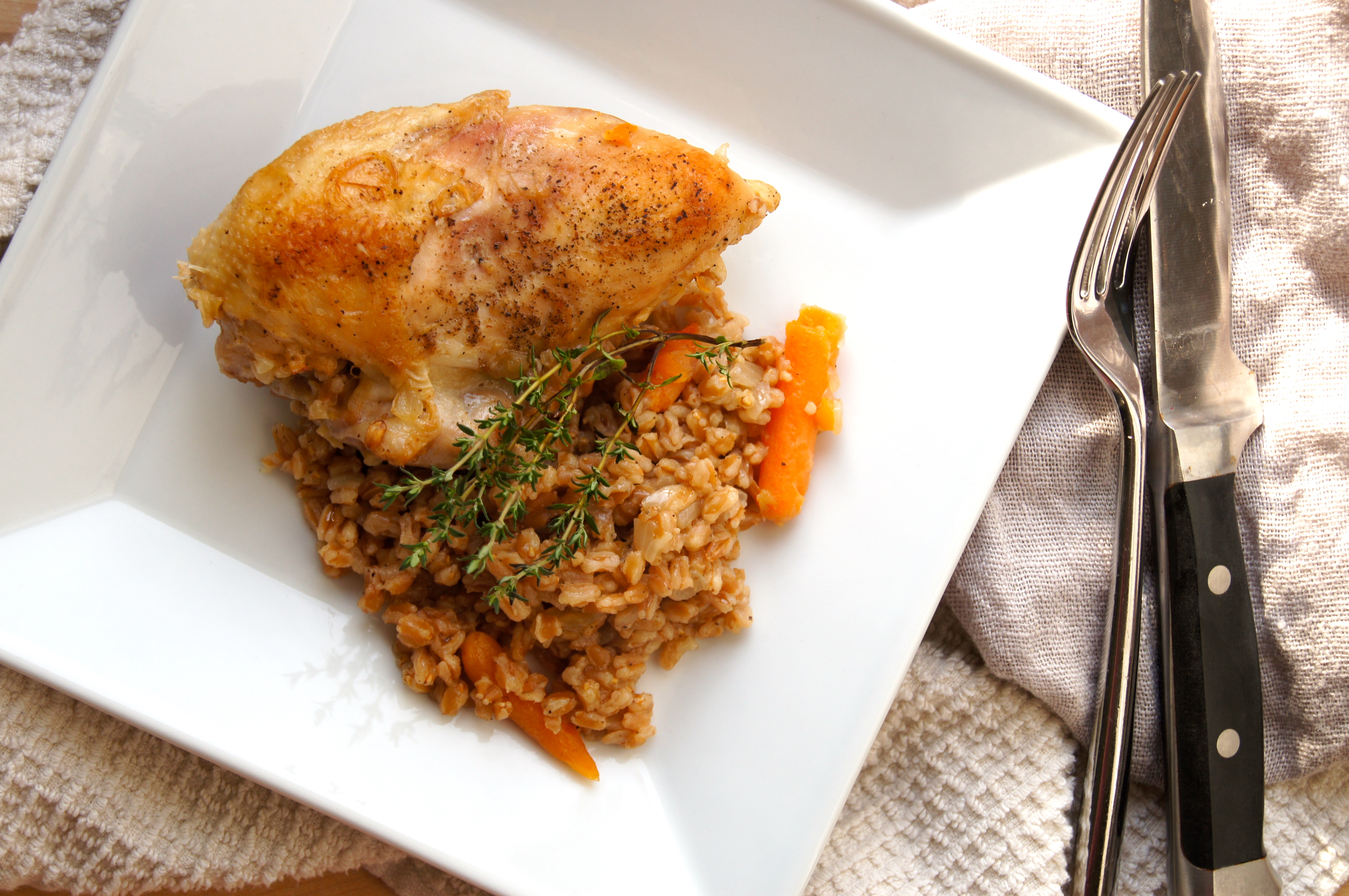 One Pot Savory Chicken + Farro